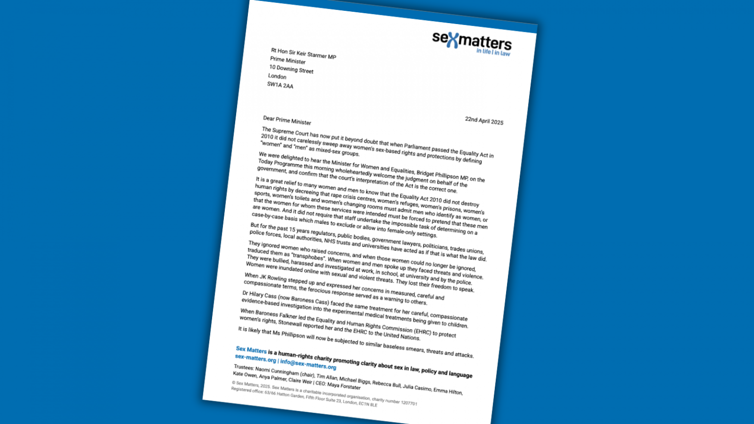 Letter to the Prime Minister - Sex Matters