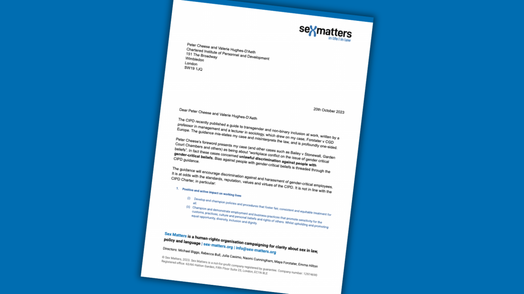 Letter to the Chartered Institute of Personnel and Development - Sex ...