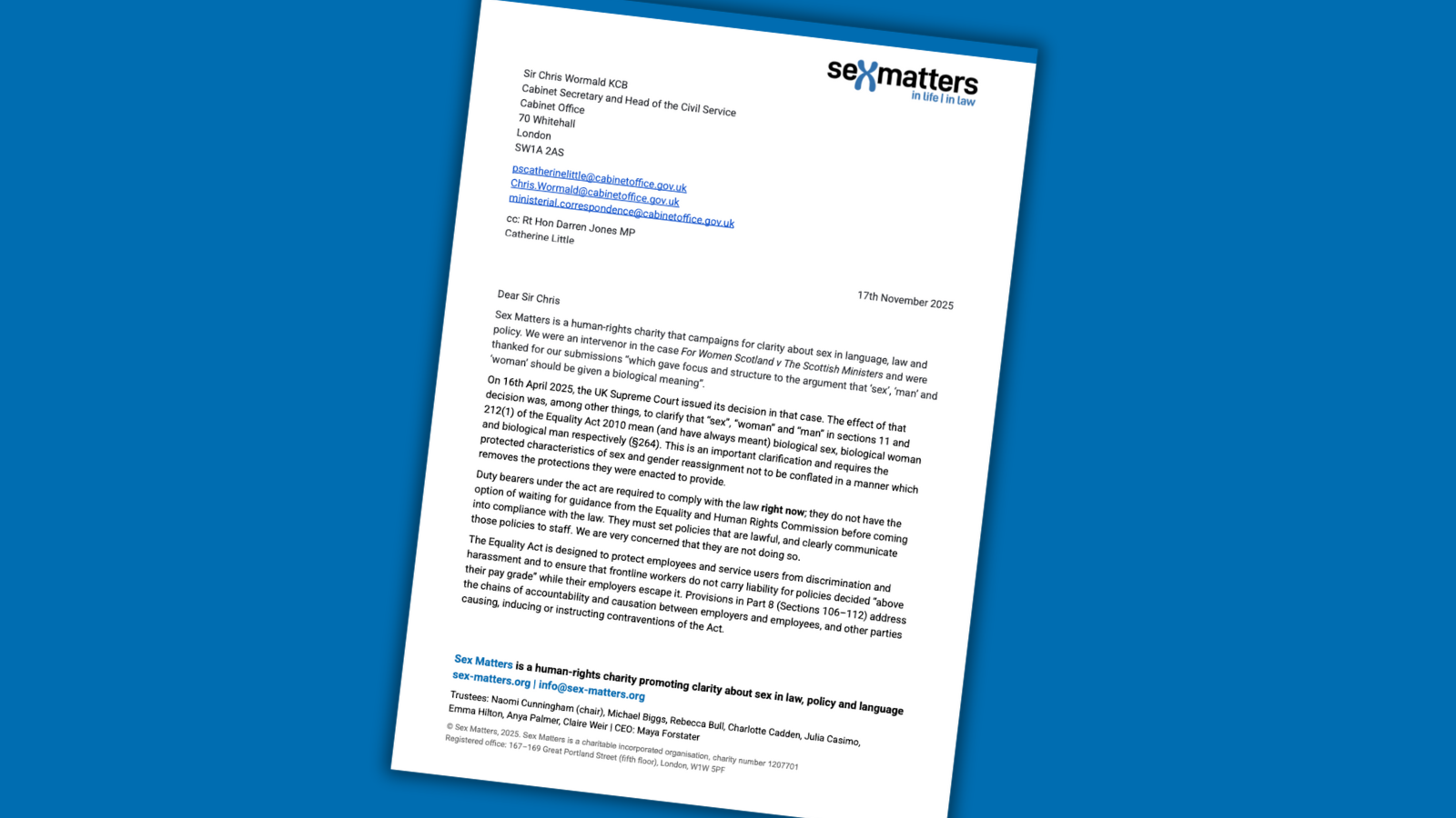 Letter to the Cabinet Secretary and Head of the Civil Service - Sex Matters